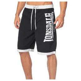 Boardshorts Lonsdale "CLENNELL", Herren, Gr. 3XL, N-Gr, schwarz-wei&szlig; (schwarz, wei&szlig;), Obermaterial: 100% Polyester. Futter: 100% Polyester, bedruckt, unifarben mit Farbeins&auml;tzen, bequem, Hosen, Badeshorts, Innenhose aus Mesh