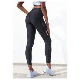 Leggings Lascana ACTIVE, Damen, Gr. 48/50, N-Gr, schwarz, Obermaterial: 82% Polyester, 18% Elasthan, bedruckt, unifarben, figurbetont lang, Hosen Leggings, mit gl&auml;nzendem Logoschriftzug
