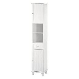Hochschrank Welltime "Venezia Landhaus", wei&szlig;, B:33cm H:176cm T:33cm, Schr&auml;nke, Hochschrank, Badm&ouml;bel, aus massiver Kiefer, 2 T&uuml;ren, 1 Schublade, Breite 33 cm