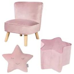 Kindersitzgruppe Roba "Lil Sofa", bunt (rosa, mauve), Sitzm&ouml;bel-Sets, Kinder, Samt, bestehend aus Kindersessel, Kinderhocker und Dekokissen in Sternform