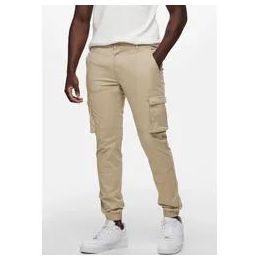 Only & Sons Cargohose ONLY & SONS "ONSCAM STAGE CARGO CUFF LIFE 6687 NOOS", Damen, Gr. 29, L&auml;nge 32, grau (chinchilla), Web, Obermaterial: 98% Baumwolle, 2% Elasthan, unifarben, l&auml;ssig geschnitten normal, Hosen Cargohose