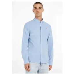 Tommy Hilfiger Langarmhemd TOMMY JEANS "TJM Slim Stretch Oxford Shirt", Herren, Gr. S, N-Gr, blau (perfume blau), Web, Obermaterial: 98% Baumwolle, 2% Elasthan, slim fit, 1-Knopf-Manschette, Hemden, mit Flaglabel auf der Brust