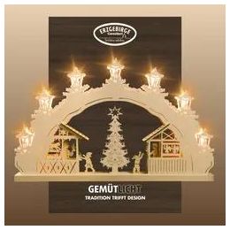 Schwibbogen Weigla "Weihnachtsmarkt, Lichterbogen aus Holz, NATUR, Made in Germany", beige (natur), B:52cm H:32cm T:4,5cm, Holzwerkstoff, Schwibb&ouml;gen, Schwibbogen, Erzgebirge garantiert, Weihnachtsdeko Innen, Weihnachtsbeleuchtung