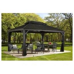 Pavillon Sojag "Gazebo Messina", grau (anthrazit, anthrazit, anthrazit), B/H/T: 483cm x 307cm x 363cm, Pavillons, BxT: 363x483 cm, inkl. Moskitonetze