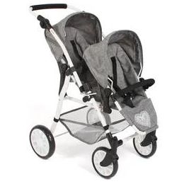 Bayer Chic 2000 Puppen-Zwillingsbuggy CHIC2000 "Twinny, Jeans Grey", grau (jeans grau), Puppenwagen, KinderB:63cm H:77cm T:63cm, Kunststoff, Metall, Stoff, mit schwenkbaren Vorderr&auml;dern, B:63cm H:77cm T:63cm