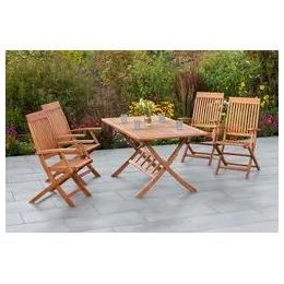 Garten-Essgruppe Merxx "Comodoro", braun, B:64,5cm H:100cm T:56cm, FSC-zertifiziertes Massivholz, Sitzm&ouml;bel-Sets, 4 Klappsessel mit ausziehbarem Tisch