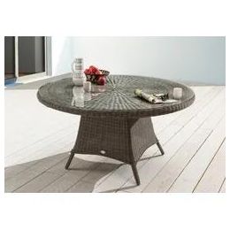 Gartentisch Destiny "LUNA", grau (vintage grau, klarglas), H:75cm T:120cm, Polyrattan Geflecht, Tische, Gartentisch, (&Oslash;120x75 cm), Aluminium, Polyrattan