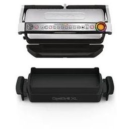 Kontaktgrill Tefal "OptiGrill+ XL inkl. Backschale, manueller Modus mit 4 Temperaturen", schwarz (edelstahlfarben, schwarz), B:44cm H:17,5cm T:36,5cm, Kontaktgrill_Standgrill_Tischgrill_Teppanyakigrill, 9 automatische Kochprogramme, sp&uuml;lmaschinengeeignete Platten, GC724D