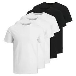 Jack & Jones T-Shirt JACK & JONES "JJEORGANIC BASIC TEE SS O-NE 5PK MP NOOS", Herren, Gr. S, schwarz-wei&szlig; (wei&szlig;, schwarz), Single Jersey, Obermaterial: 100% Baumwolle, unifarben, normal h&uuml;ftbedeckend, Rundhals, Shirts T-Shirt
