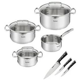 Topf-Set Tefal "G719S7_K2323S74 Duetto+ Ice Force", grau (edelstahl), B:30cm H:19cm L:54cm &Oslash;:24cm, T&ouml;pfe, rostfreier Edelstahl, Deckel m. Abgie&szlig;funktion, inkl. 3tlg. Messer-Set