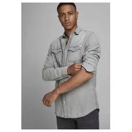 Jack & Jones Jeanshemd JACK & JONES "JJESHERIDAN im Workwear-Stil mit robuster Baumwollqualit&auml;t", Herren, Gr. XXL, N-Gr, blau (light grau denim), Web, Obermaterial: 100% Baumwolle, schmal, Hemden Jeanshemd, unifarben, modisch, slim fit, Baumwolle, Hemdkragen