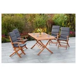 Garten-Essgruppe Merxx "Comodoro", braun, B:64,5cm H:100cm T:56cm, FSC-zertifiziertes Massivholz, Sitzm&ouml;bel-Sets, 4 Klappsessel mit ausziehbarem Tisch