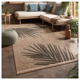 Teppich Paco Home "Cologne 491", beige, B:160cm H:11mm L:220cm, Polypropylen (PP), Teppiche, Teppich, Flachgewebe, Bl&auml;tter, Hoch-Tief Effekt, mit Fransen, Outdoor geeignet