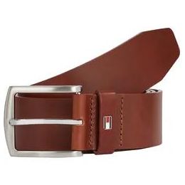 Lederg&uuml;rtel Tommy Hilfiger "New Denton 4 cm breit", Damen, Gr. 95, braun (cognac), Leder, G&uuml;rtel Lederg&uuml;rtel, NEW DENTON BELT mit Flag-Logoschlaufe