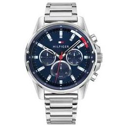 Multifunktionsuhr Tommy Hilfiger "MASON", silber (silberfarben, dunkelblau), Armbanduhren, Damen, Quarzuhr, Armbanduhr, Herrenuhr, Datum, Edelstahlarmband