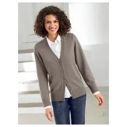 Strickjacke Casual Looks, Damen, Gr. 50, grau (taupe, meliert), 50% Baumwolle, 50% Polyacryl, unifarben, figurumspielend, Strickjacken Strickjacke