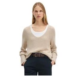 Marc O'Polo Strickpullover MARC O'POLO "aus Organic Cotton-Qualit&auml;t", Damen, Gr. XL, beige (sandy melange), Obermaterial: 100% Baumwolle, unifarben, V-Ausschnitt, Pullover Strickpullover