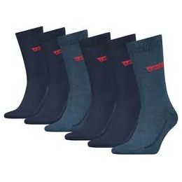 Levi's Socken LEVI'S "LEVIS REGULAR CUT BATWING LOGO 6P RECYCLED CO ECOM", Damen, Gr. 43-46, blau (denim), Baumwollmischung, bedruckt, unifarben mit Farbeinsatz, normal, Socken Socken, mit breitem Logobund