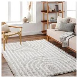 Hochflor-Teppich LIVABLISS "TRAKAI", wei&szlig;, B:160cm H:52mm L:220cm, Kunstfaser, Teppiche, Flauschig, Langflor, Weich, Boho Wohnzimmerteppich, Grau