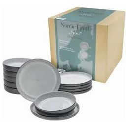 Teller-Set Creatable "Nordic Fjord", grau, 12 Stk., Steinzeug, Geschirr-Sets, Tafelservice, 6 Speiseteller &Oslash; 26 cm, 6 Suppenteller &Oslash; 22,5 cm