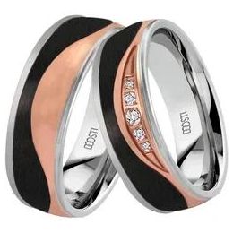 Trauring DOOSTI "Schmuck Geschenk Edelstahl Trauring Ehering Partnerring LIEBE" Gr. 56, rosa (edelstahlfarben, ros&eacute;goldfarben, schwarz), Fingerringe, Damen, 56,mit Zirkonia, Carbon Edelstahl, 6,5mm, Carbon, Edelstahl, Trauring, wahlweise mit oder ohne Zirkonia