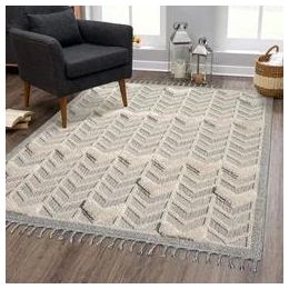 Hochflor-Teppich Carpet City "VALENCIA 920", blau (grau, blau), B:160cm H:20mm L:230cm, Obermaterial: 55% Polypropylen, 45% Sisal, Teppiche, Fransenteppich, L&auml;ufer, Boho-Stil, Hochtief-Muster/ 3D-Effekt, mit Fransen