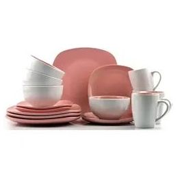 Kombiservice RETSCH ARZBERG "Geschirr-Set, Service NOVA SQUARE", rosa (wei&szlig;, pink), 16 Stk., Steinzeug, Geschirr-Sets, Kombiservice, Bicolor-Look, 16 Teile, f&uuml;r 4 Personen