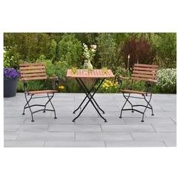 Garten-Essgruppe Merxx "&raquo;Schlossgarten&laquo;", beige (natur, natur, schwarz), Massivholz, Stahl, Sitzm&ouml;bel-Sets, Tisch klappbar: LxB: 75x75 cm