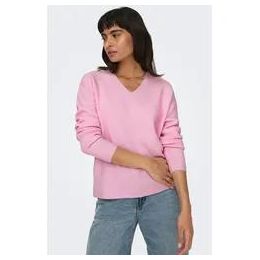 V-Ausschnitt-Pullover Only "ONLCAMILLA V-NECK L/S PULLOVER KNT NOOS", Damen, Gr. S, rosa (pink lady), Strick, Obermaterial: 74% Polyacryl, 24% Polyester, 2% Elasthan, meliert, regular fit normal, V-Ausschnitt, Strickb&uuml;ndchen, Pullover, Materialmix, regular fit