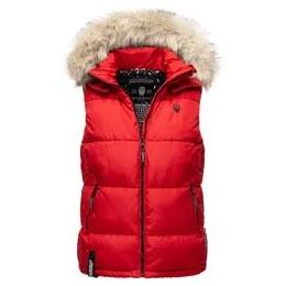 Steppweste Marikoo "Eisfl&ouml;ckchen", Damen, Gr. M (38), rot, Obermaterial: 100% Polyester; Innenseite: 100% Polyester; Fellimitat: 90% Polyacryl, 10% Polyester, Westen Steppweste, warme Steppweste mit abnehmbarem Kunstfellkragen