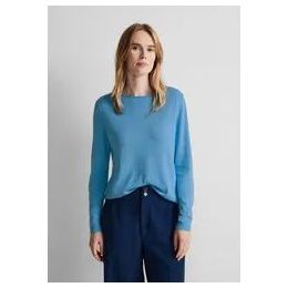 Rundhalspullover Street One, Damen, Gr. 44, blau (gentle blau), Stoff, 60% Viskose, 40% Baumwolle, unifarben, normal normal, Rundhals, B&uuml;ndchen, Pullover Rundhalspullover, mit U-Boot-Ausschnitt
