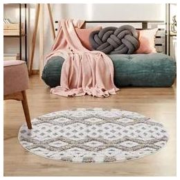 Hochflor-Teppich Carpet City "Focus 3050", grau, H:20mm &Oslash;:120cm, Polypropylen, Teppiche, Boho-Teppich, Hochtief-Muster/ 3D-Effekt, f&uuml;r Wohnzimmer, Schlafzimmer