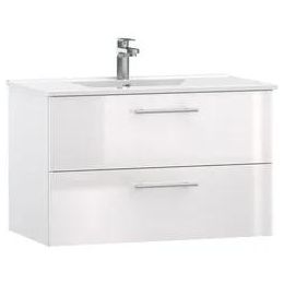 Waschtisch Welltime "Athen Badschrank Badezimmer WC Unterschrank mit Becken", wei&szlig; (wei&szlig;, wei&szlig; matt), B:80cm H:50cm T:46cm, Waschtische, Waschtisch, Waschplatz mit 2 Schubladen, Breite 80cm Softclose Bad