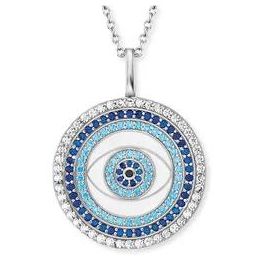 Kette mit Anh&auml;nger Engelsrufer "LUCKY EYE", blau (silberfarben, blau, kristallwei&szlig;, hellblau, schwarz), Halsketten, Damen, Silber 925 (Sterlingsilber), L: 50, mit Emaille - mit Zirkonia (synth.)
