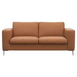 2-Sitzer FLEXLUX "Fiore, super Sitzkomfort durch Kaltschaum im Sitz", braun (modern cogna), B:164cm H:85cm T:92cm, 100% Echteder, Sofas, breite Armlehnen, F&uuml;&szlig;e Alu