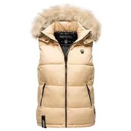 Steppweste Marikoo "Eisfl&ouml;ckchen", Damen, Gr. M (38), beige, Obermaterial: 100% Polyester; Innenseite: 100% Polyester; Fellimitat: 90% Polyacryl, 10% Polyester, Westen Steppweste, warme Steppweste mit abnehmbarem Kunstfellkragen