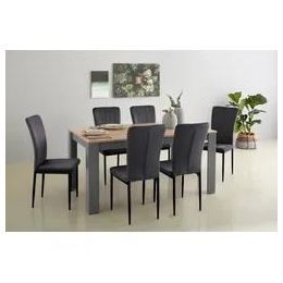 Essgruppe Home Affaire "Bergamo Tisch St&uuml;hle Speisezimmer", grau (grau, grau, schwarz), B:160cm H:75cm T:88,5cm, FSC-zertifizierter Holzwerkstoff, Melamin, Polyester, Polyurethan, Sitzm&ouml;bel-Sets, Essgruppe, moderne 7-tlg Tischgruppe, Unser Bestpreis