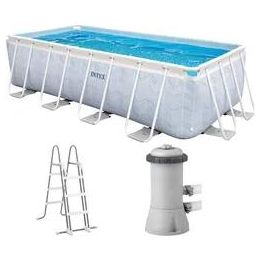 Rechteckpool Intex "CHEVRON PRISM RECTANGULAR", blau, B:200cm H:100cm L:400cm, Schwimmbecken, BxLxH: 200x400x100 cm, mit Kartuschenfilter & Sicherheitsleiter