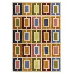 Wollteppich FLAIR RUGS "Retro Blocks mit Hoch-Tief-Effekt", bunt, B:60cm H:10mm L:230cm, Wolle, Teppiche, handgeschnitzter Wollteppich,Wohnzimmer, Schlafzimmer, Esszimmer