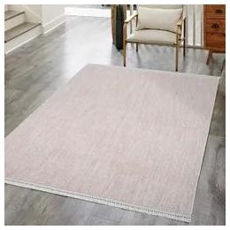 Teppich Carpet City "CLASICO 0052", rosa, B:160cm H:11mm L:230cm, Obermaterial: 100% Polyester, Teppiche, Teppich, L&auml;ufer, Kurzflor, Hochtief-Muster, Boho, Fransen, Wohnzimmer