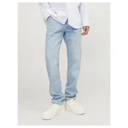 Jack & Jones Tapered-fit-Jeans JACK & JONES "JJIMIKE aus elastischem Material und Used-Waschung", Herren, Gr. 33, L&auml;nge 32, blau (blau, denim), Denim/Jeans, Obermaterial: 99% Baumwolle, 1% Elasthan, bequem lang, Jeans, Denim/Jeans, modisch, bequem, Baumwollmischung