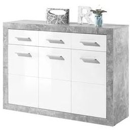 HBZ-MEBLE Kommode HBZ "Stone 2 wei&szlig; Glanz, BxHxT 117x88x37 cm", wei&szlig; (wei&szlig;, beton), B:117cm H:88cm T:37cm, Holzwerkstoff, Sideboards, Kommode, Kommode mit 3 T&uuml;ren, 3 Schubk&auml;sten, 2 Einlegeb&ouml;den
