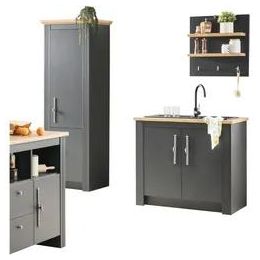 K&uuml;che OTTO HOME "KS-Westminster", grau (k&uuml;che: grau, korpus: grau dunkel, arbeitsplatte: eiche wotanfarben), B:96cm T:60cm, Komplettk&uuml;chen-Sets, Breite 96 cm, ohne E-Ger&auml;te