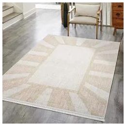 Teppich Carpet City "CLASICO 9152", beige, B:200cm H:11mm L:290cm, Obermaterial: 100% Polyester, Teppiche, Teppich, L&auml;ufer, Kurzflor, Hochtief-Muster, Boho, Fransen, Wohnzimmer