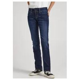 Straight-Jeans Pepe Jeans "GEN", Damen, Gr. 25, L&auml;nge 34, blau (schwarz used), Web, Obermaterial: 84% Baumwolle, 14% Polyester, 2% Elasthan, slim fit lang, Jeans Straight-Jeans, in Baumwoll-Qualt&auml;t mit geradem Bein und Doppel-Knopf-Bund