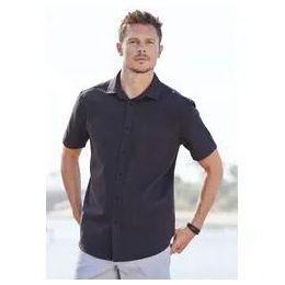 Kurzarmhemd John Devin "Regular Fit", Herren, Gr. XL (43/44), N-Gr, schwarz, Web, Obermaterial: 75% Baumwolle, 25% Leinen, unifarben, regular fit, Rundhals, abgesteppte Kante, Hemden, Leinenhemd mit Kentkragen aus Baumwoll-Leinen Mischung