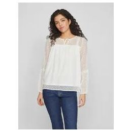 Blusenshirt Vila "VIEDEE L/S TOP - NOOS", Damen, Gr. 44, wei&szlig; (snow wei&szlig;), Chiffon, Obermaterial: 100% Polyester, unifarben, regular fit normal, Rundhals, Shirts Blusenshirt