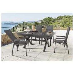 Garten-Essgruppe Destiny "COSTA GARDA", grau (anthrazit), Synchron-Auszug, Sitzm&ouml;bel-Sets, 4 Hochlehner Textilene, 1 Ausziehtisch 160/210x100 cm
