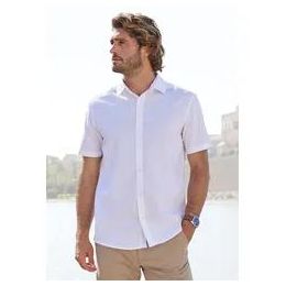 Kurzarmhemd John Devin "Regular Fit", Herren, Gr. XXL (45/46), N-Gr, wei&szlig;, Web, Obermaterial: 75% Baumwolle, 25% Leinen, unifarben, regular fit, Rundhals, abgesteppte Kante, Hemden, Leinenhemd mit Kentkragen aus Baumwoll-Leinen Mischung