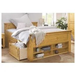 Massivholzbett OTTO HOME "Tessin, Stauraumbett, Landhausstil, Schubladen optional, rustikal", beige (natur), B:190cm H:85cm L:207cm, Betten, Massivholzbett, zertifizierte Kiefer, Kassetten-Optik, stabile Qualit&auml;t